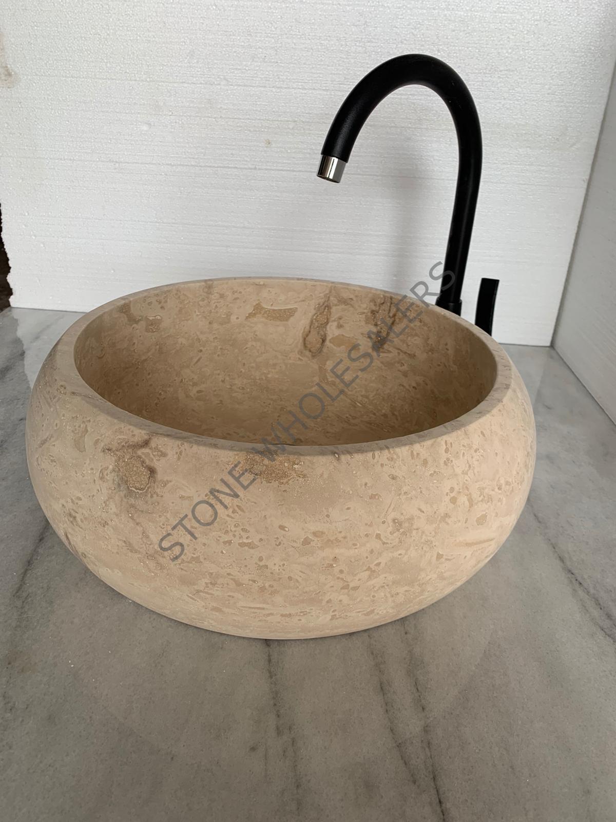 Classic Travertine Round Bowl Basin - Stone Wholesalers