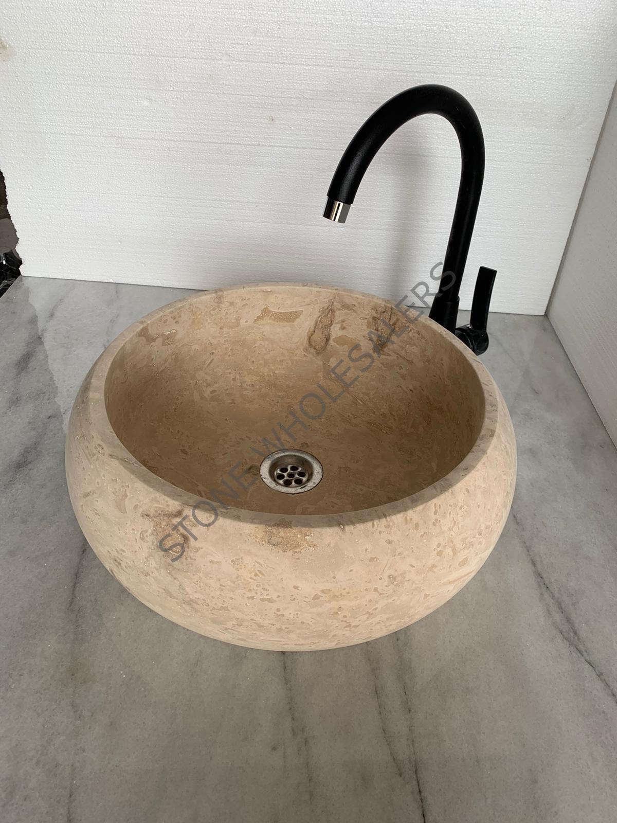 Classic Travertine Round Bowl Basin - Stone Wholesalers